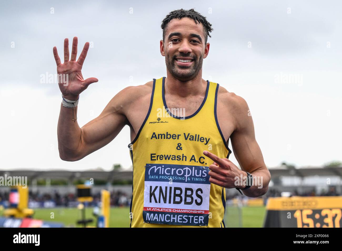 Manchester, UK. 30th June, 2024. Alex Knibbs celebrates after he wins ...
