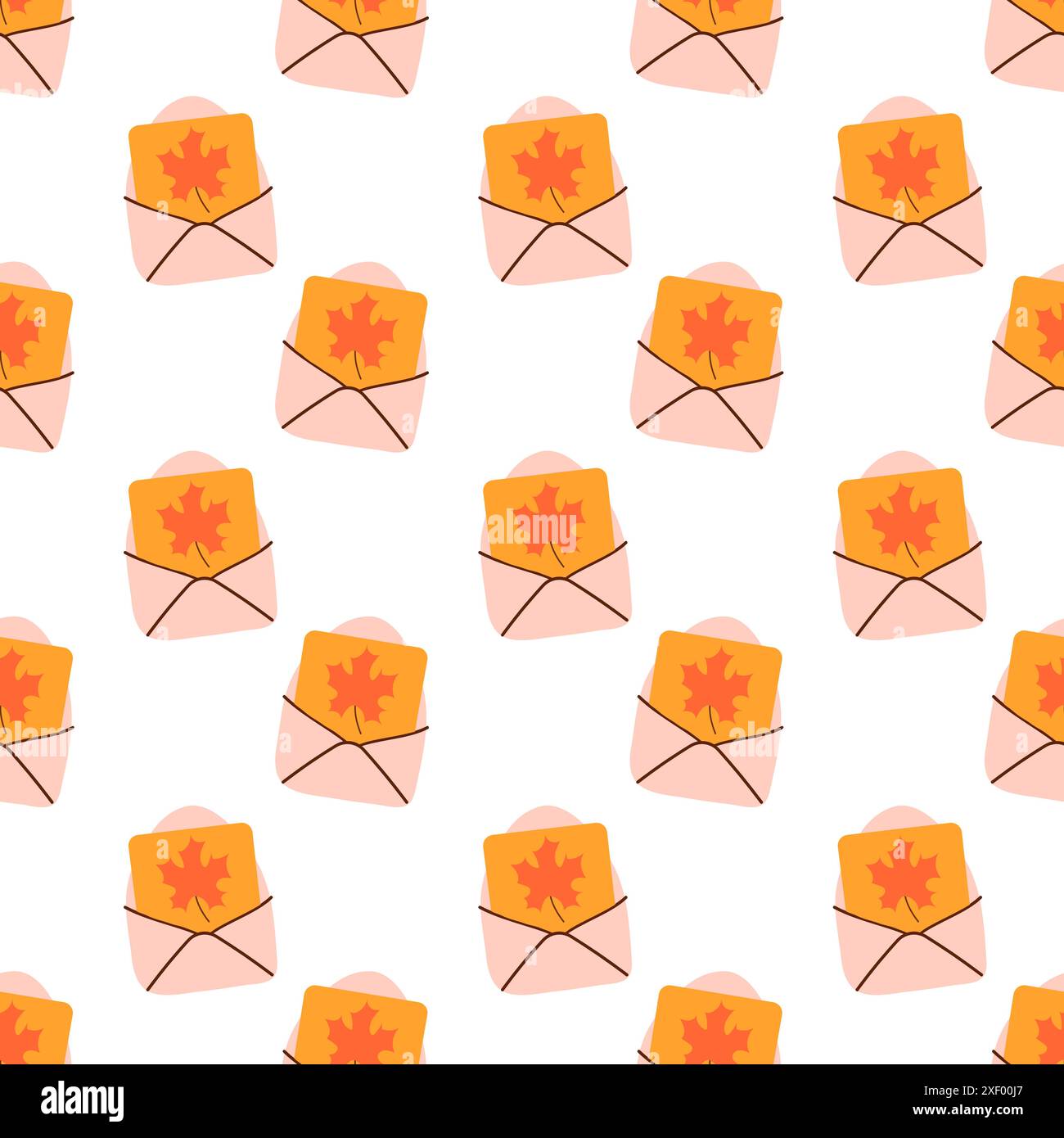 Seamless pattern. Envelope with maple leaf. Autumn background. Cozy ...