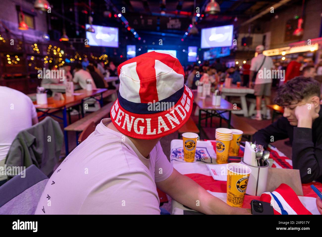 England fans at the Diecast, Manchester, during a screening of the UEFA ...