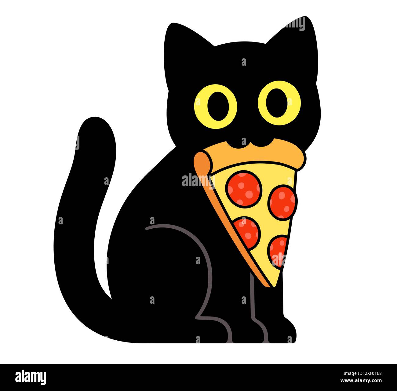 Black cat holding pizza slice in mouth. Funny cartoon drawing, cute and ...