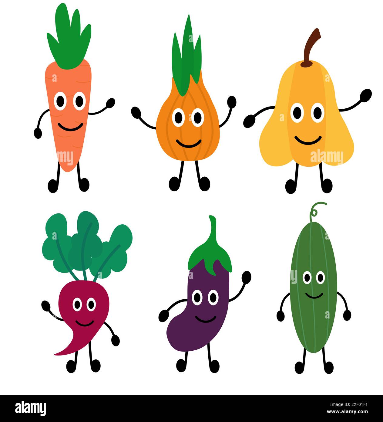 Set of funny vegetables. Concept of healthy food and products for kids ...