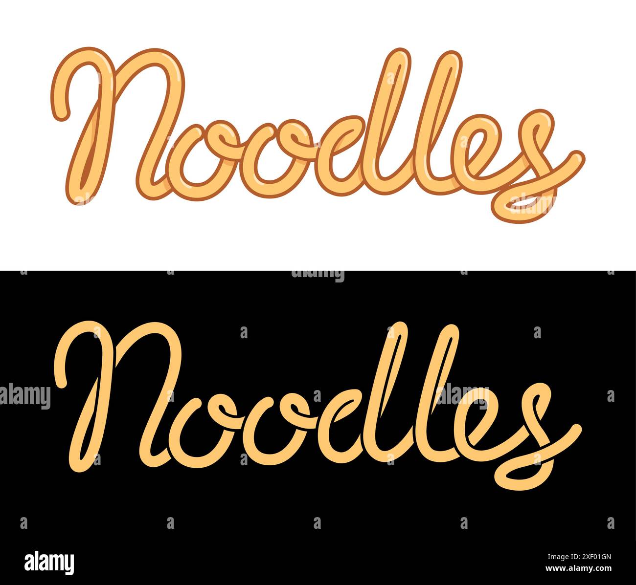 Noodles lettering, hand written food typography. Cartoon color and ...
