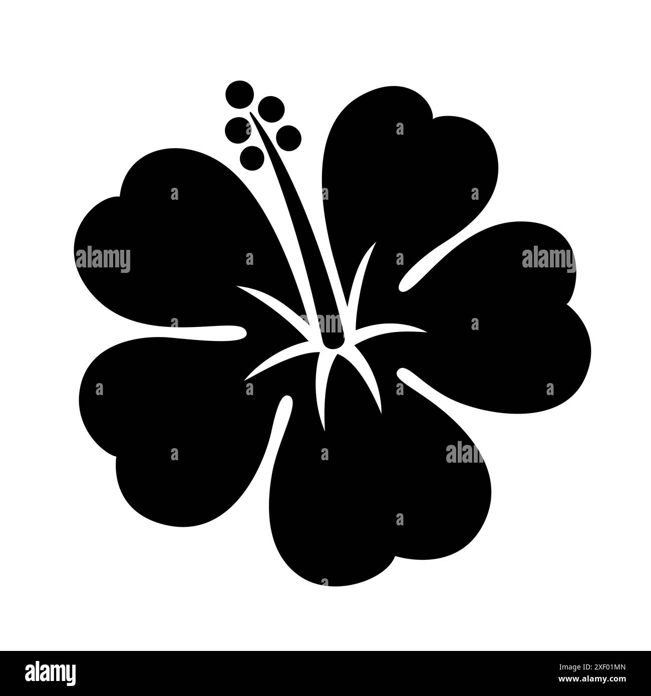 Hibiscus flower icon, black and white silhouette. Simple vector clip ...