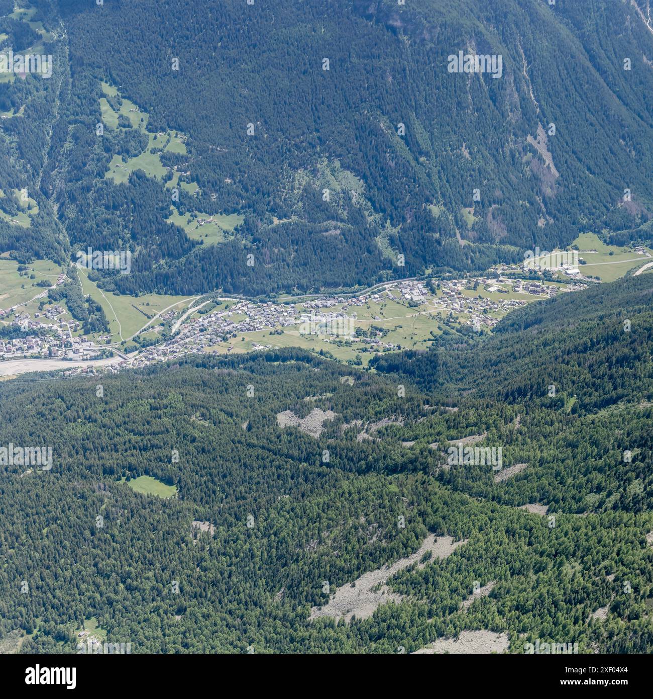 aerial landscape, from a glider plane, with Valdisotto village in ...