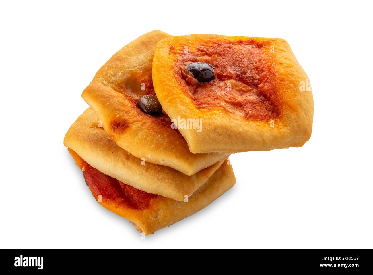 Small pizzas with tomato sauce and black olives, single portion pizza ...