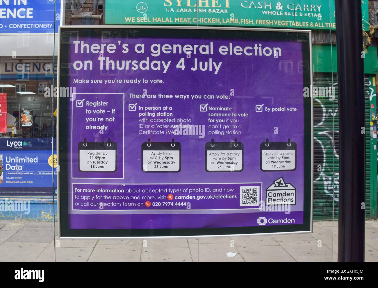 London, UK. 30th June, 2024. A poster on a bus stop in Camden displays ...