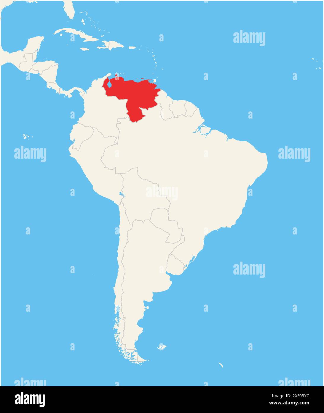 Locator map showing the location of the country Venezuela in South ...