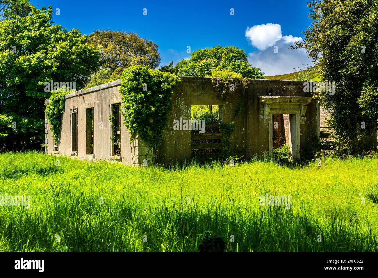 Ruin of Tyneham Rectory built in 1876 in the abandoned Tyneham Village ...