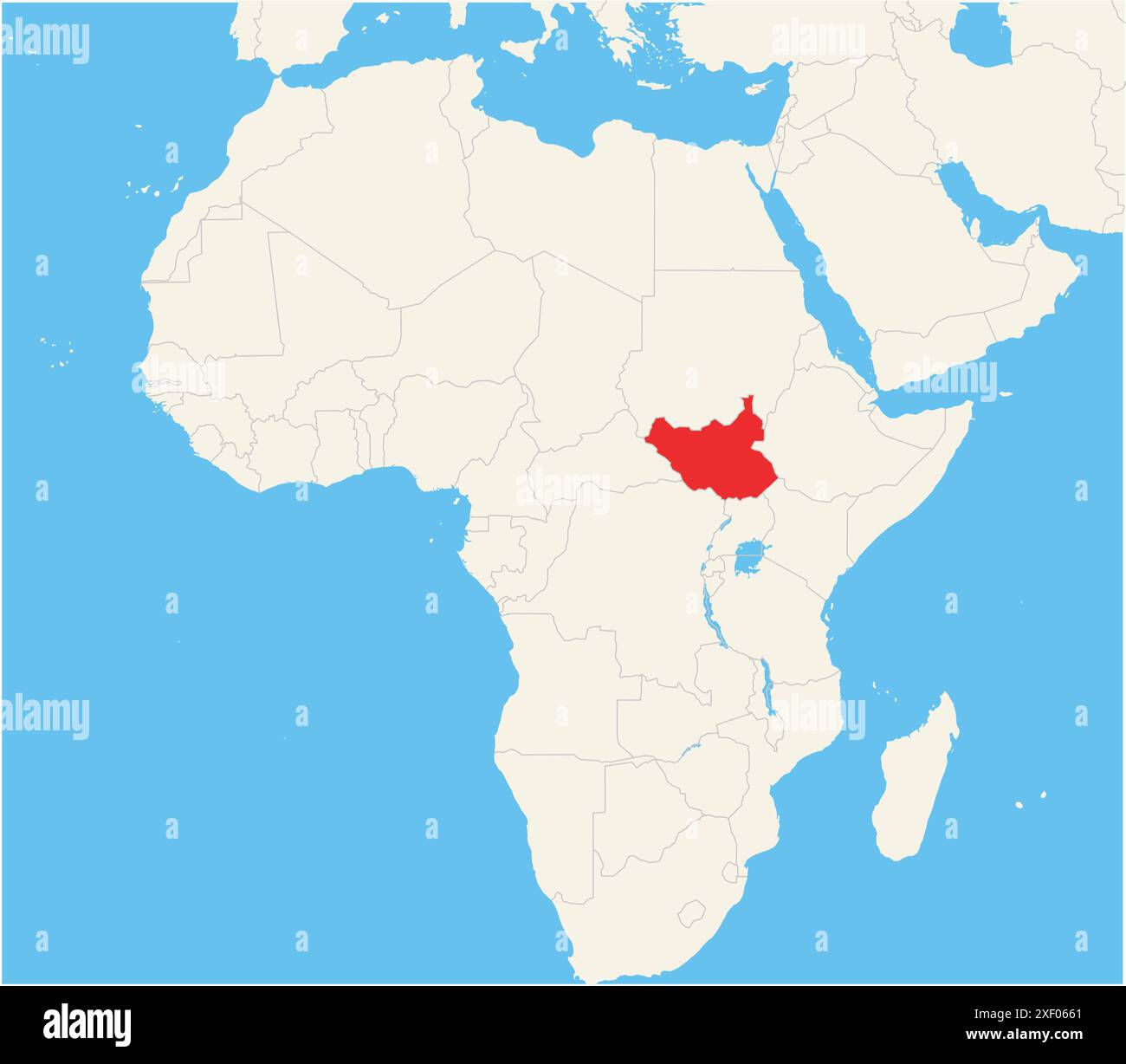 Locator map showing the location of the country South Sudan in Africa ...