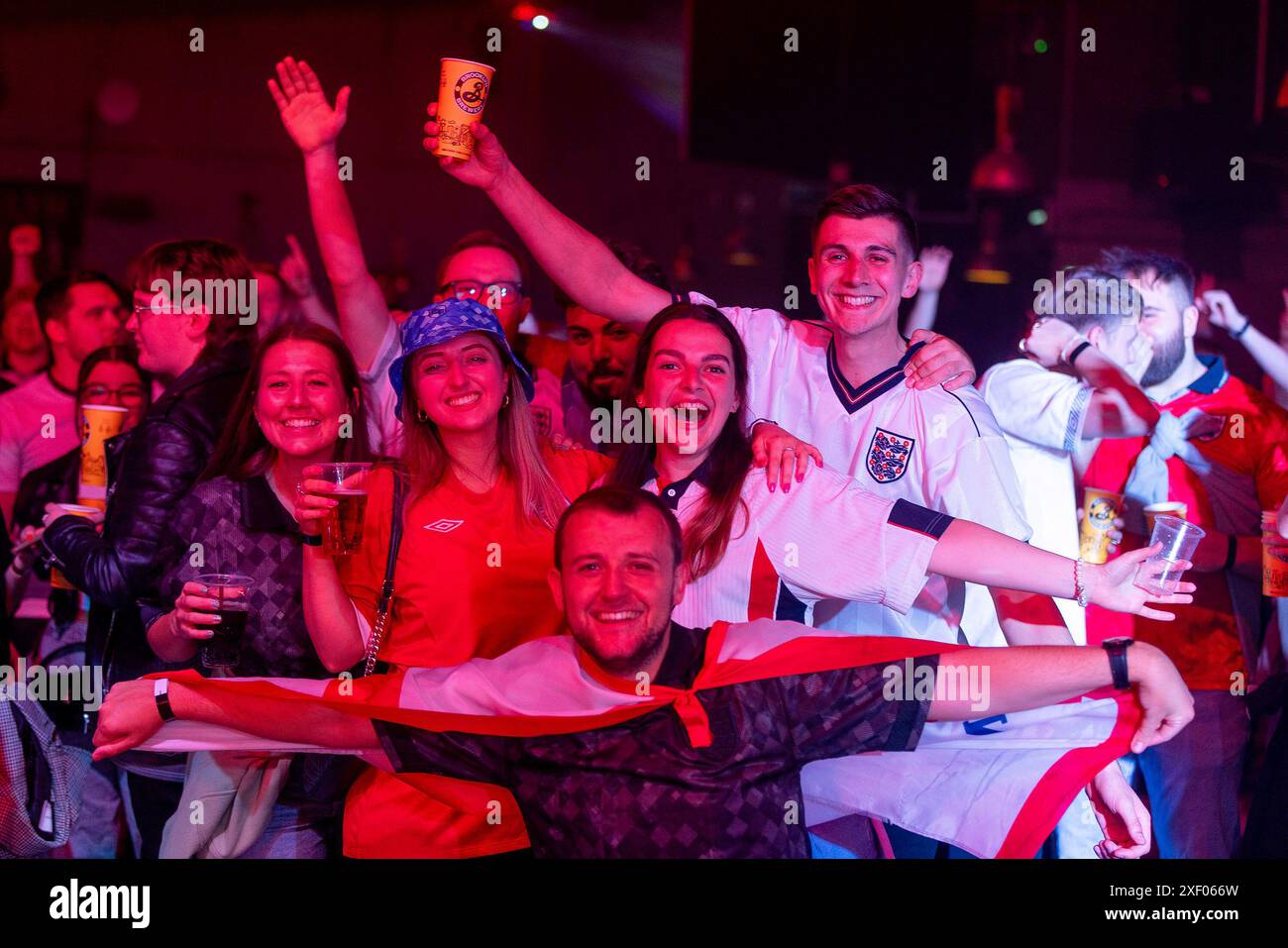 England fans at the Diecast, Manchester, during a screening of the UEFA ...