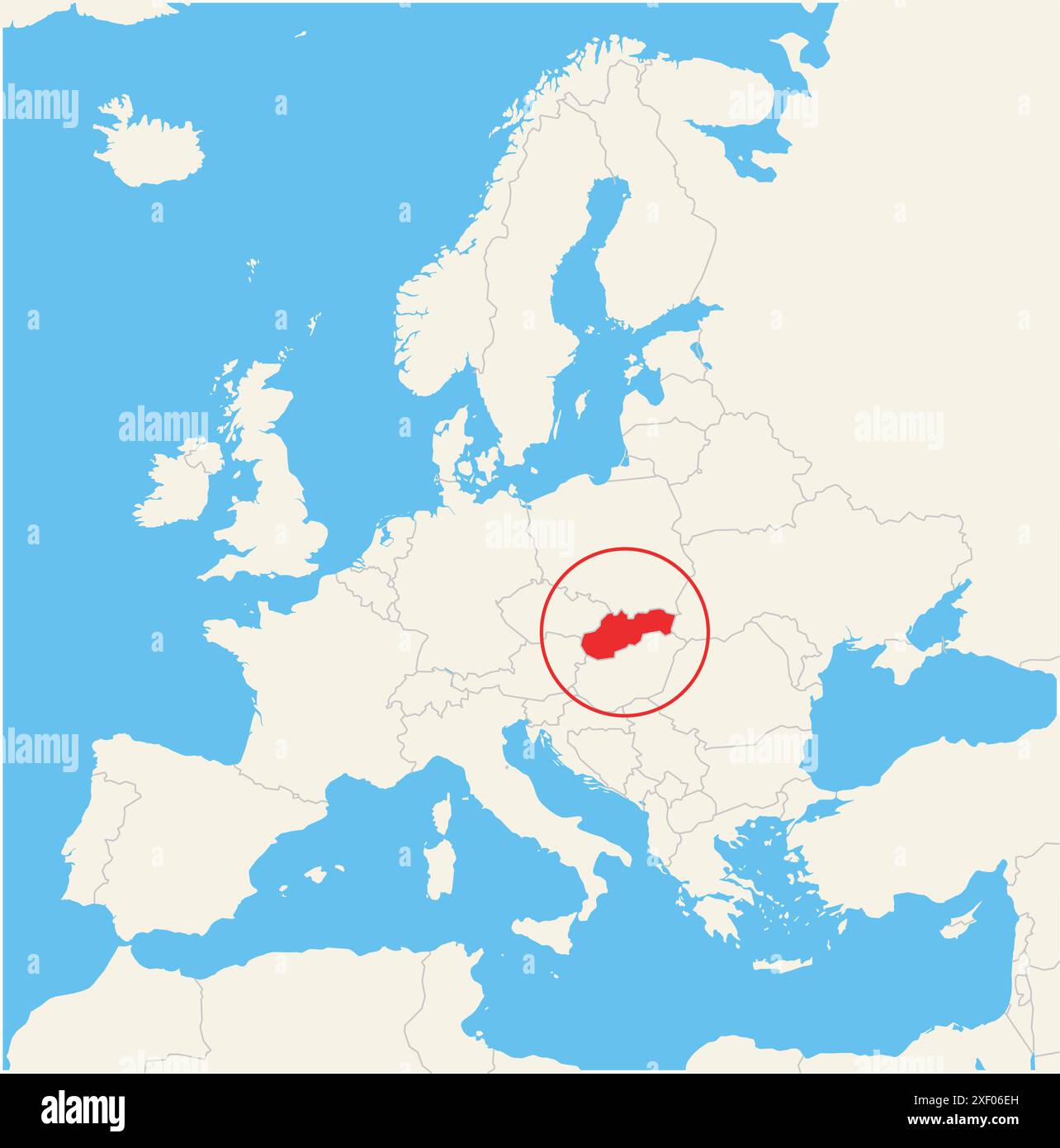 Locator map showing the location of the country Slovakia in Europe. The ...