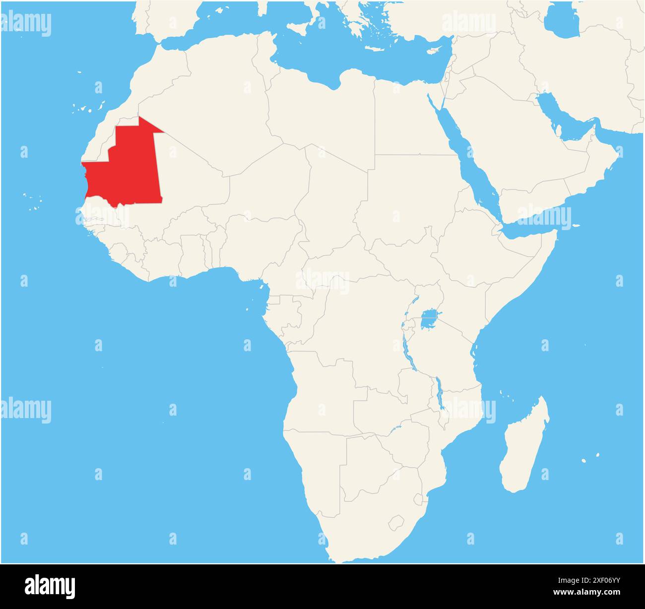 Locator map showing the location of the country Mauritania in Africa ...