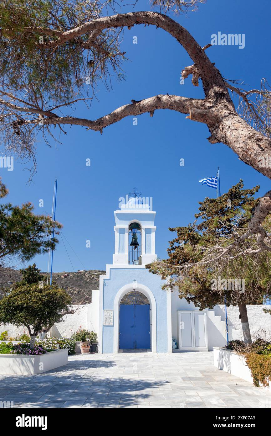 The beautiful Greek chapel of Panagia Kastriani, in Kea island, with a ...
