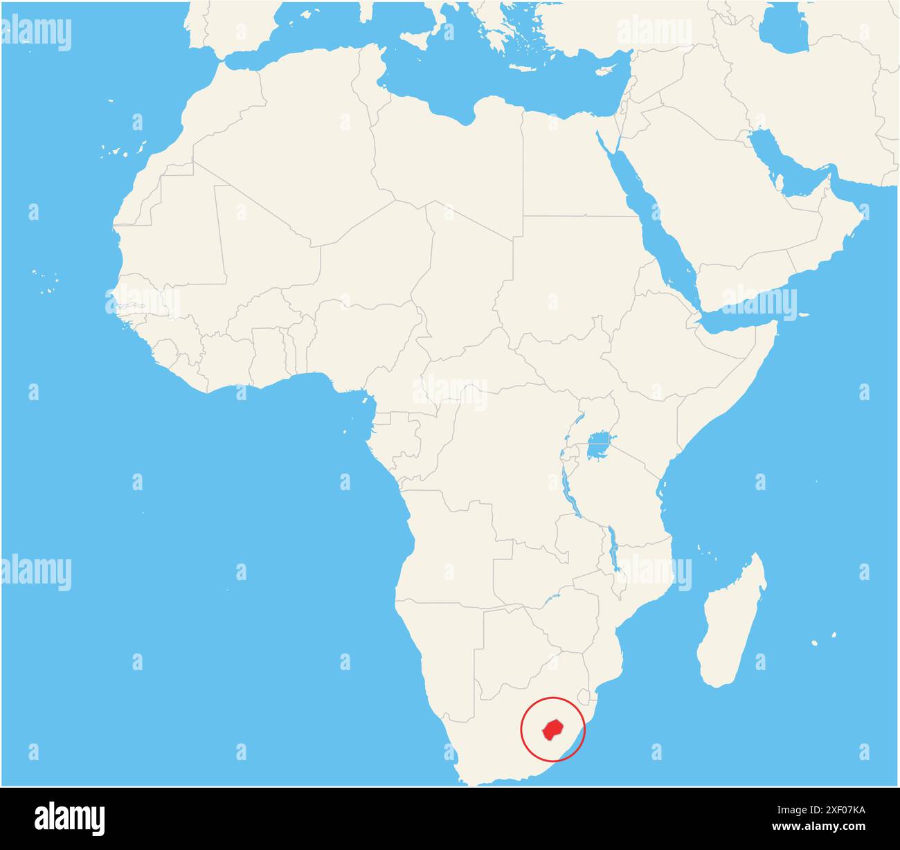 Locator map showing the location of the country Lesotho in Africa. The ...