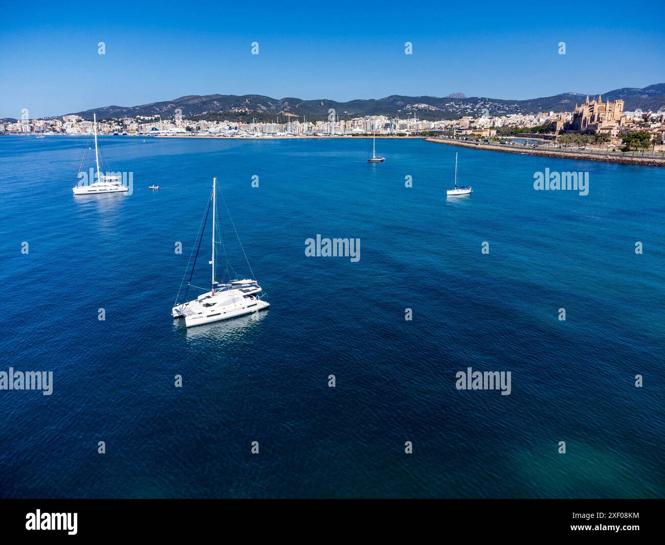 catamaran anchored in the bay of Palma, Palma, Mallorca, Balearic ...
