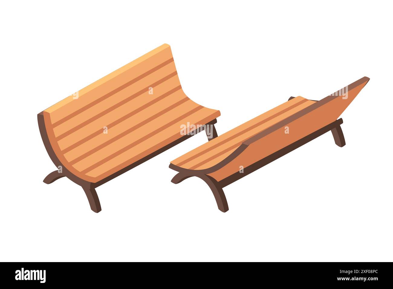 Set of two isometric wooden benches front and back view vector ...