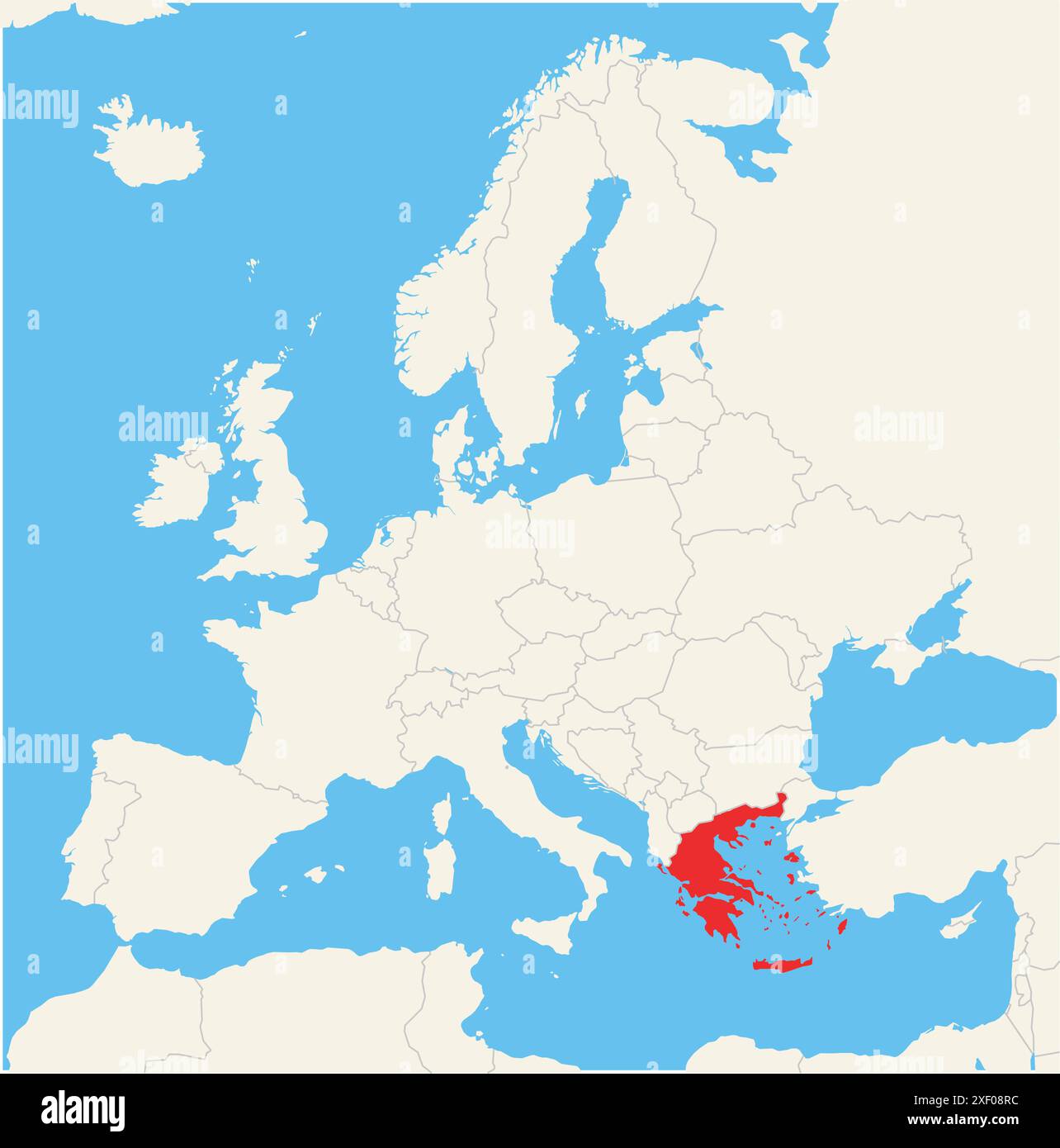 Locator map showing the location of the country Greece in Europe. The ...