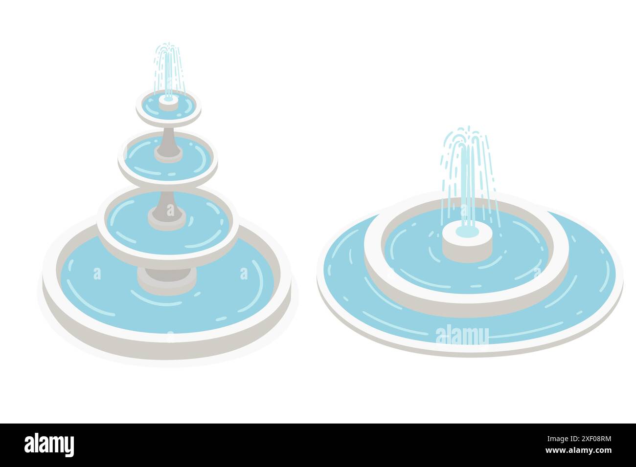 Set of two isometric fountains with water vector illustration isolated ...