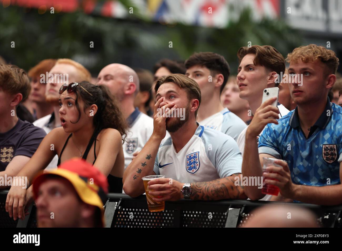 England fans at BOXPark Wembley in London during a screening of the ...
