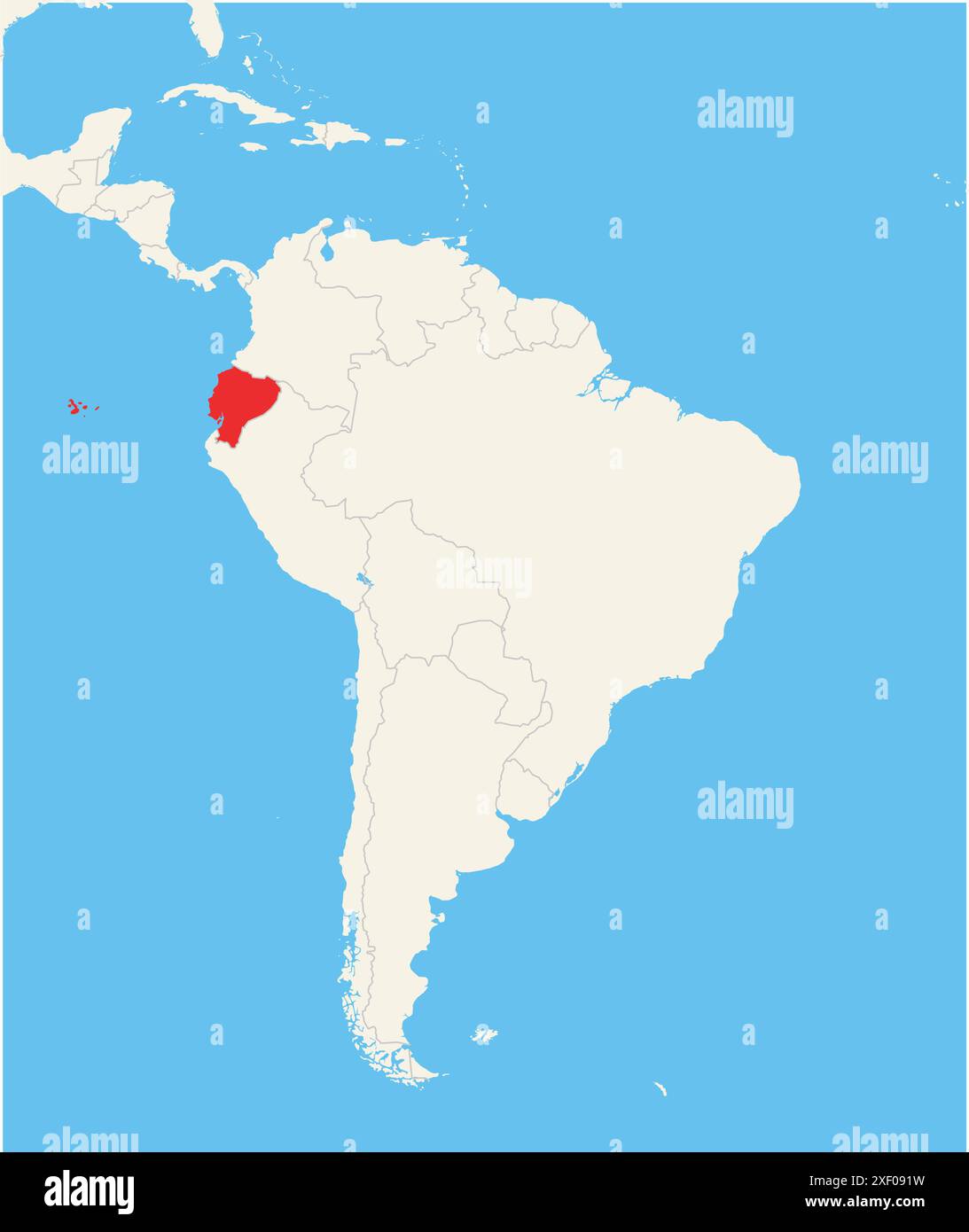 Locator map showing the location of the country Ecuador in South ...