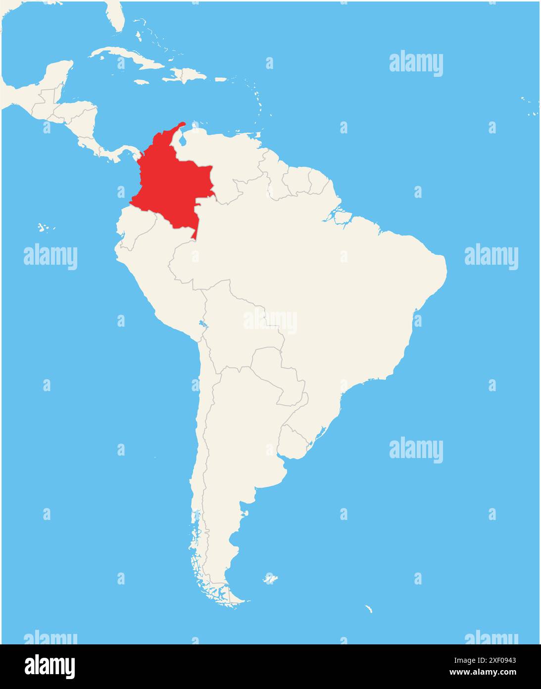 Locator map showing the location of the country Colombia in South ...