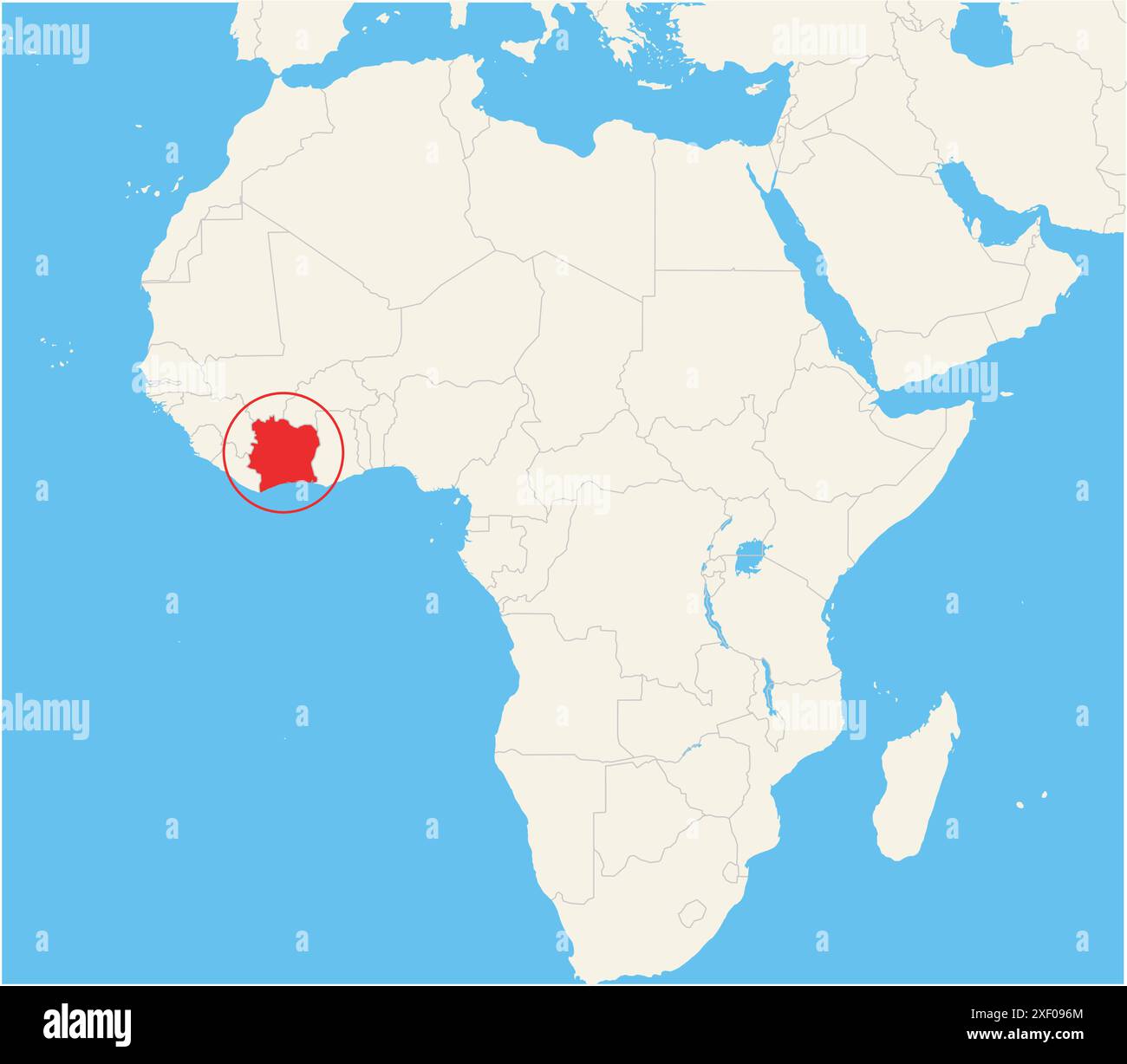Locator map showing the location of the country Ivory Coast in Africa ...