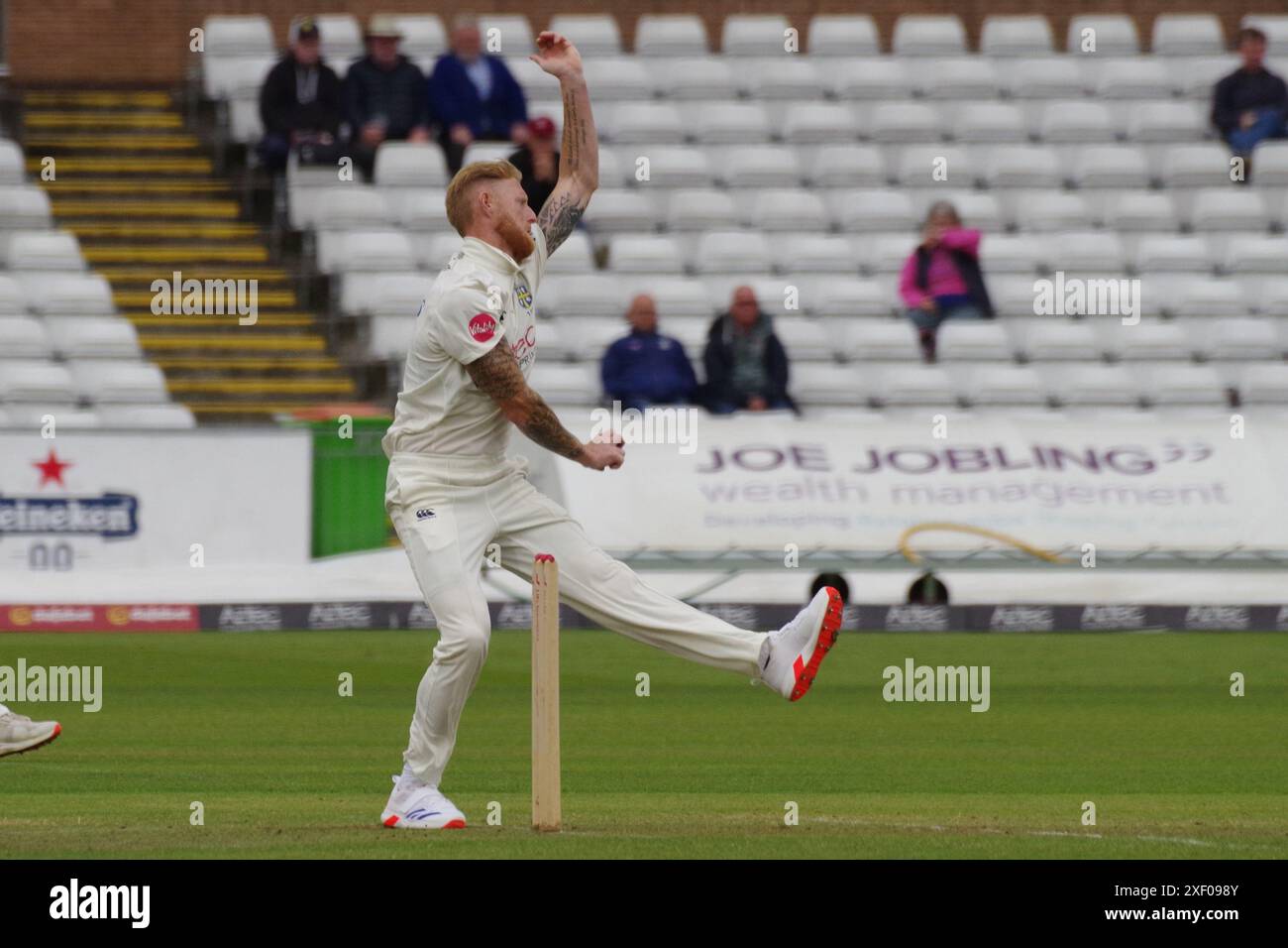Chester le Street, 30 June 2024. Ben Stokes bowling for Durham against ...
