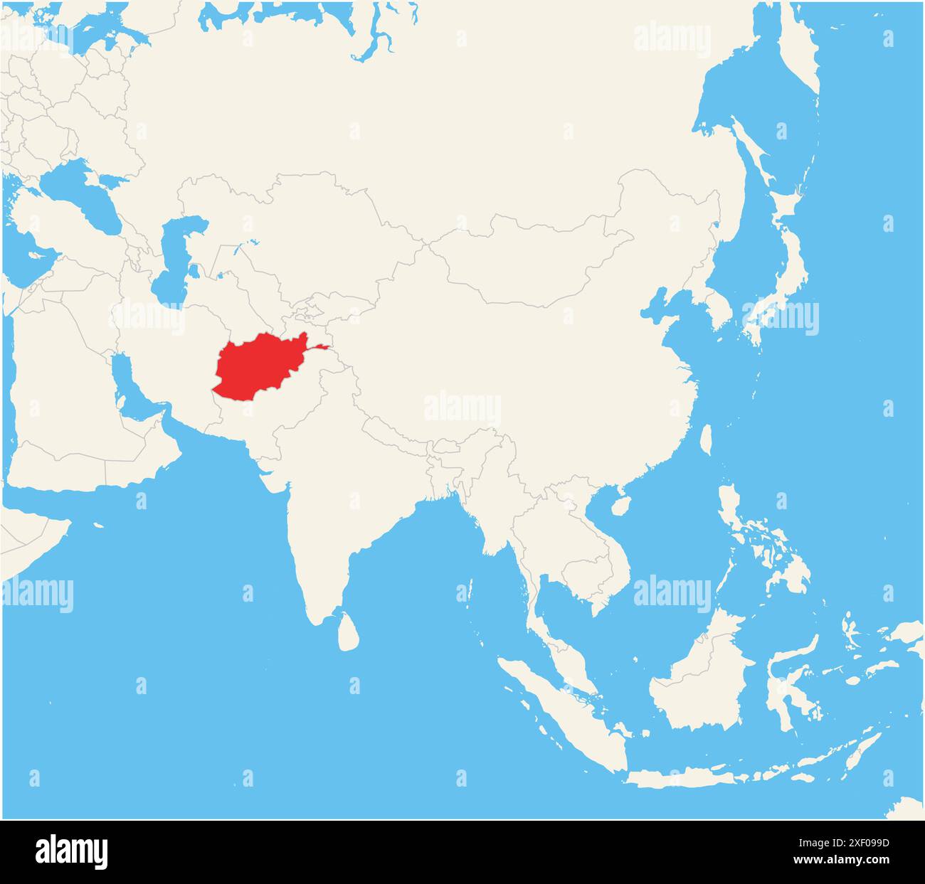 Locator map showing the location of the country Afghanistan in Asia. The country is highlighted ...