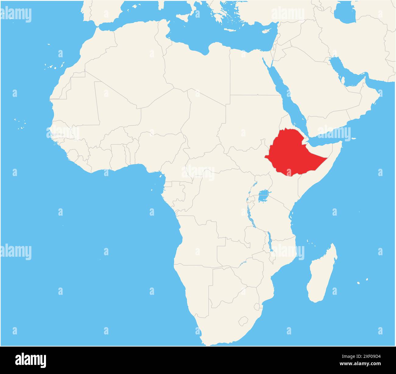 Locator map showing the location of the country Ethiopia in Africa. The ...