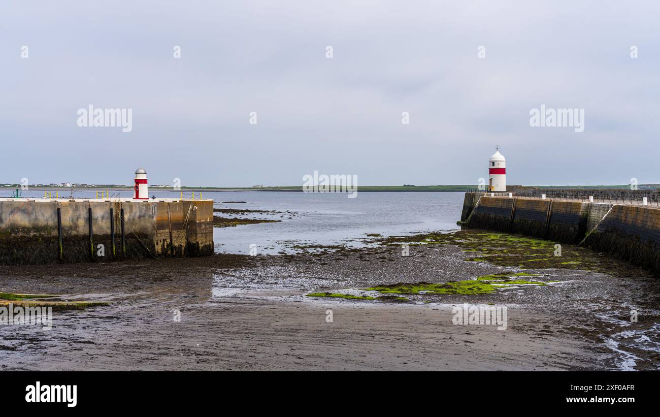 The lighthouses on the pier in Castletown, Rushen, Isle of Man Stock ...