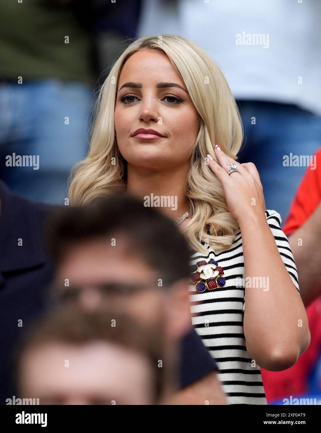 Megan Davison (centre), Jordan Pickford's wife, in the stands during ...