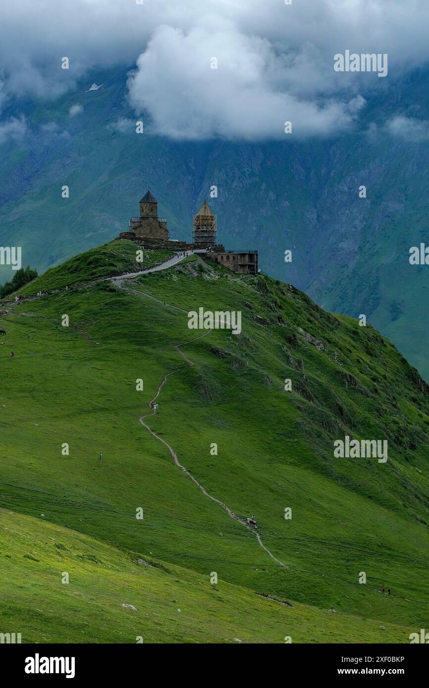 Stepantsminda, Georgia - June 30, 2024: Landscape with the Gergeti ...