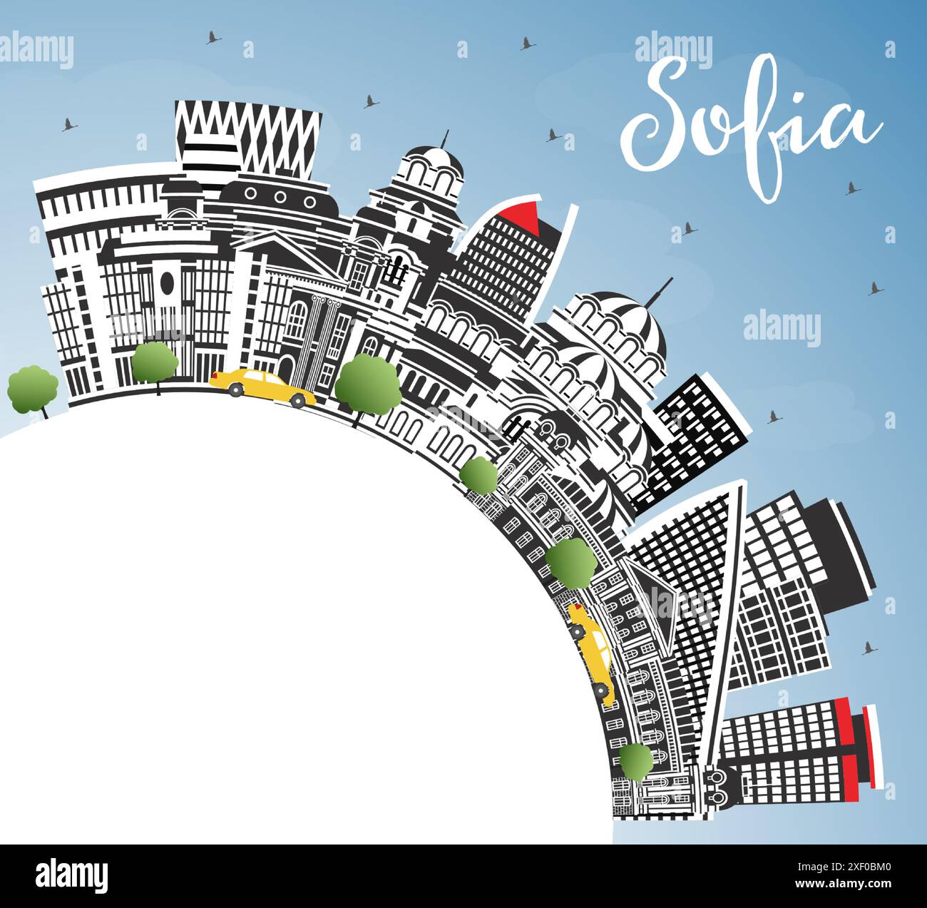 Sofia Bulgaria City Skyline with Color Buildings, Blue Sky and Copy ...