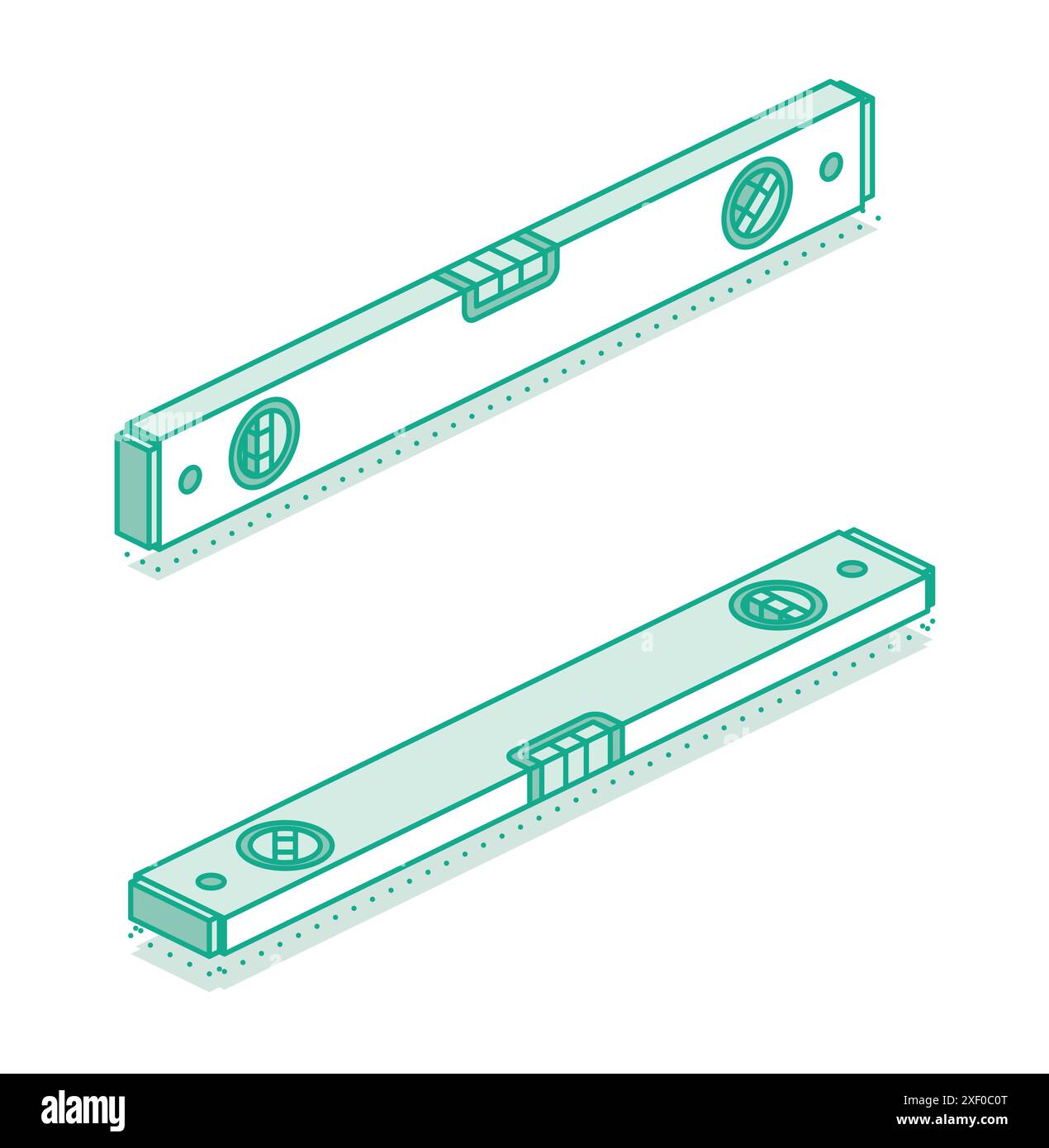 Construction bubble level tool. Outline objects isolated on a white ...