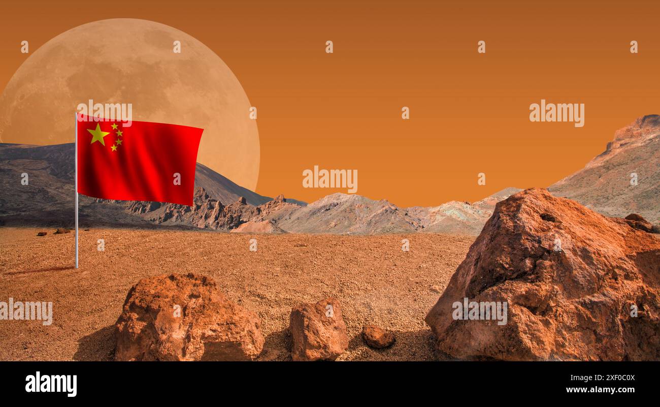 Orange landscape on planet Mars, scenic desert scene on the red planet ...