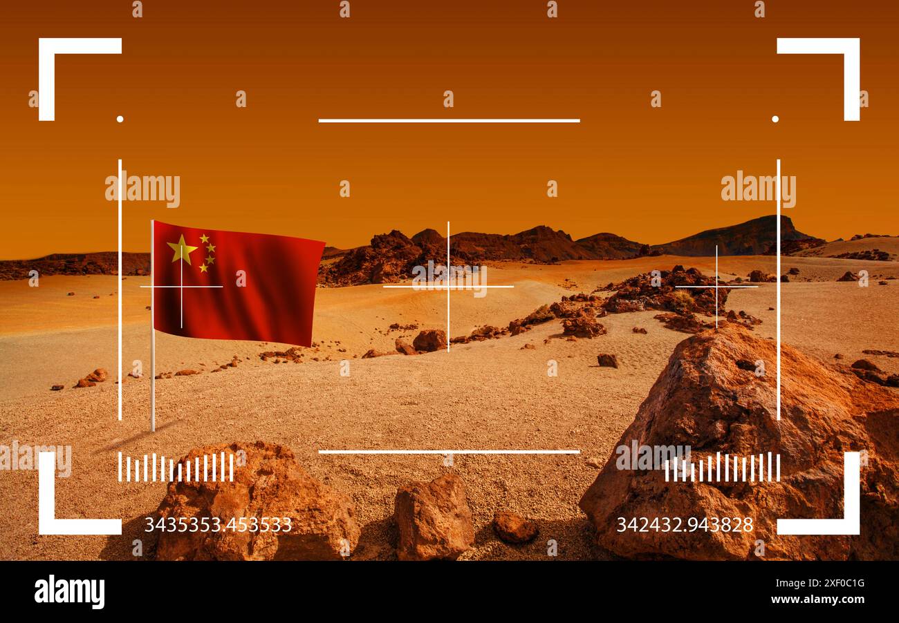 Chinese space program concept. Landscape on planet Mars, scenic desert ...