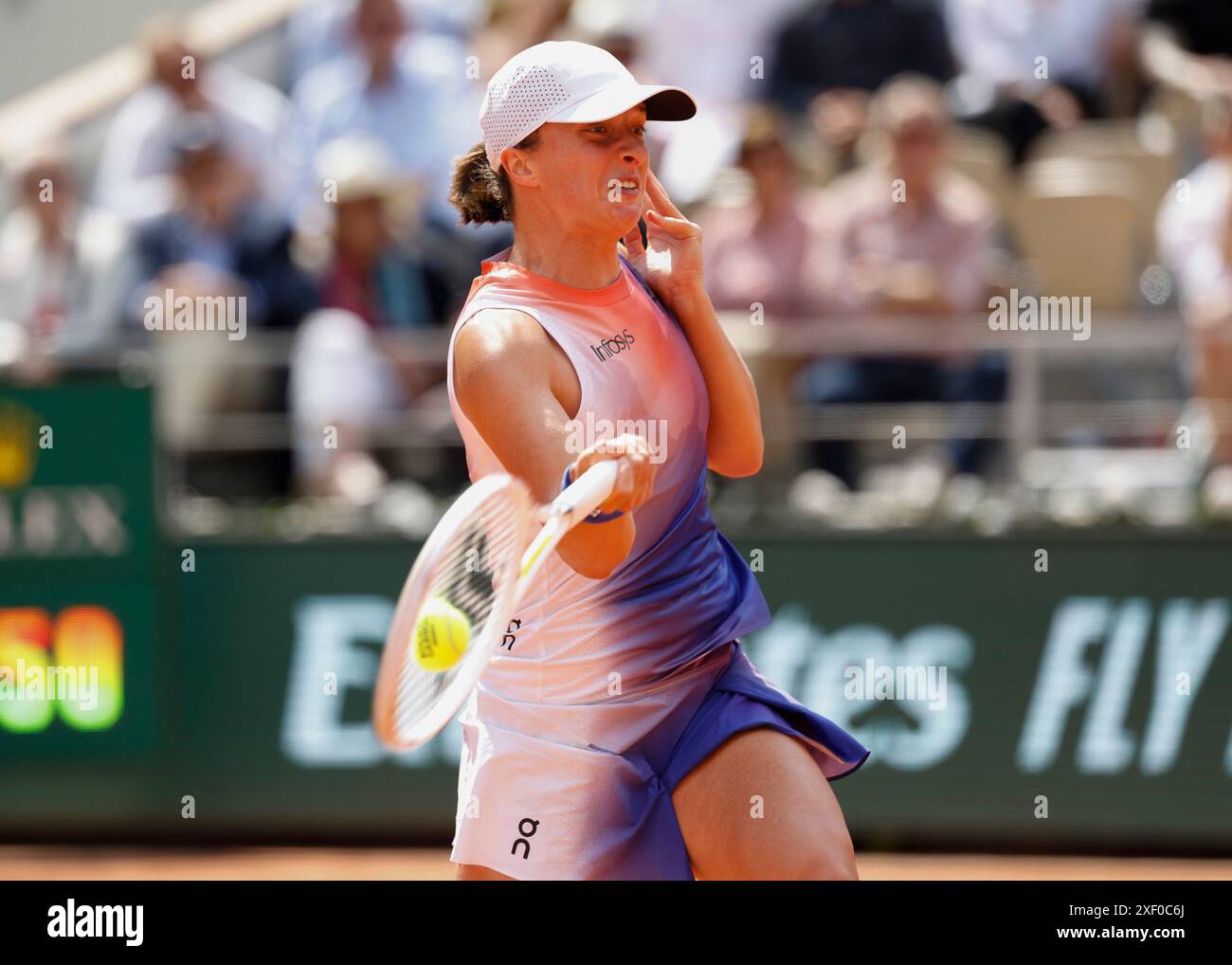 Polish tennis player Iga Swiatek in action at the French Open 2024 ...