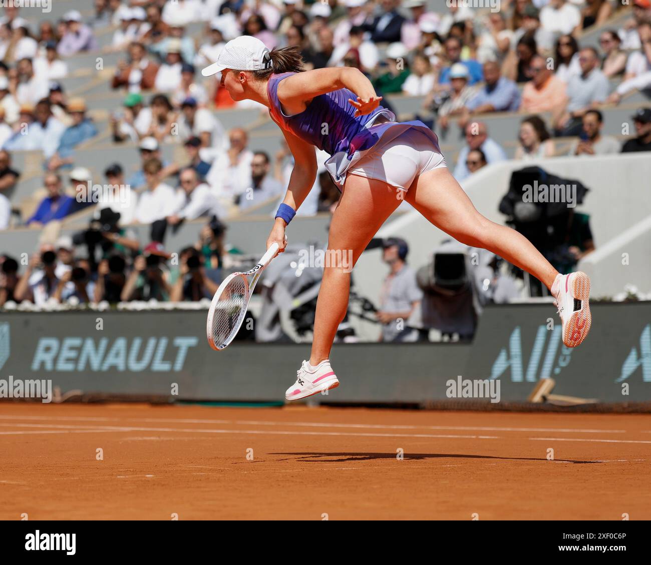 Polish tennis player Iga Swiatek in action at the French Open 2024 ...
