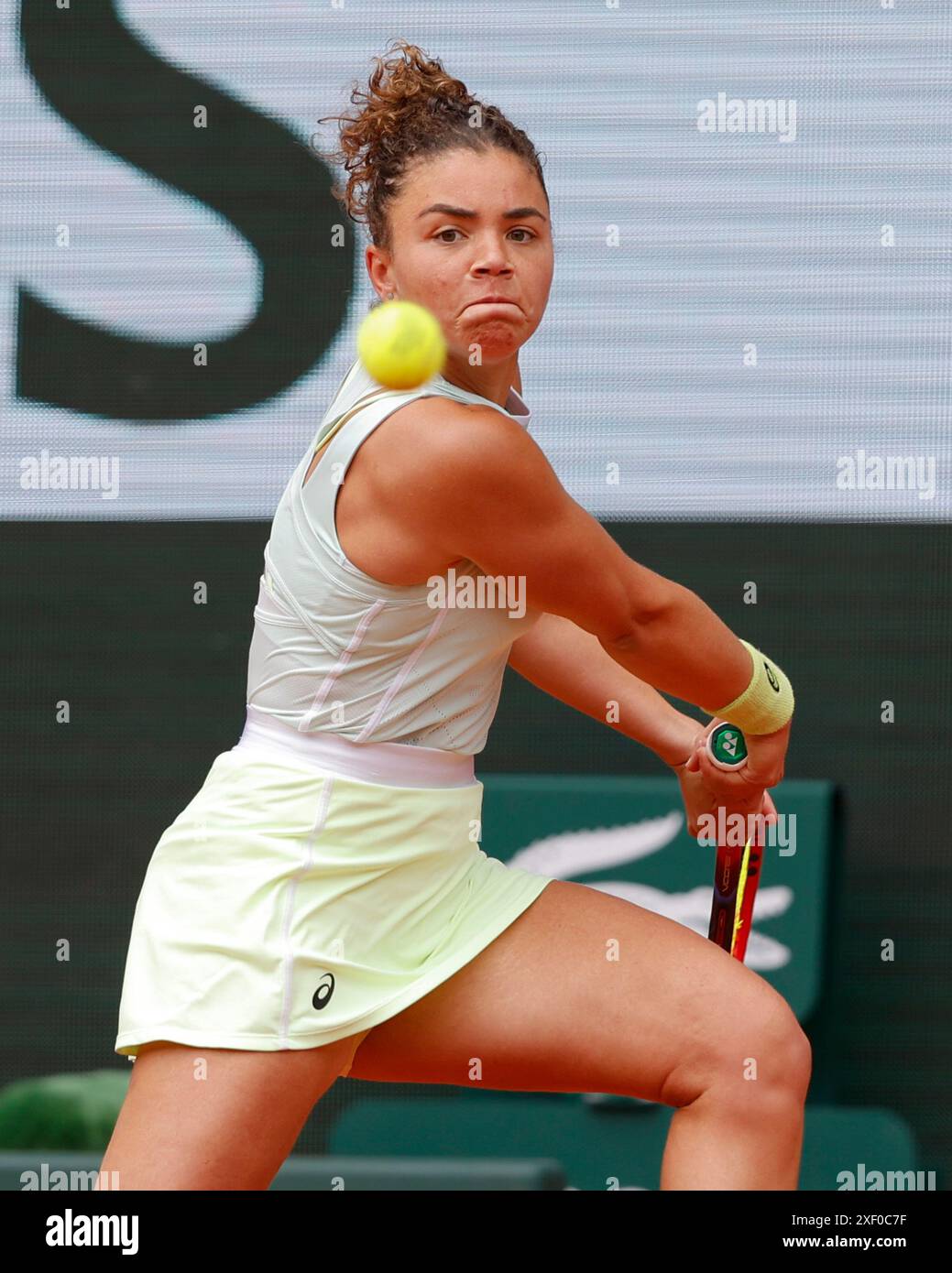 Italian tennis player Jasmine Paolini in action at the French Open 2024 ...