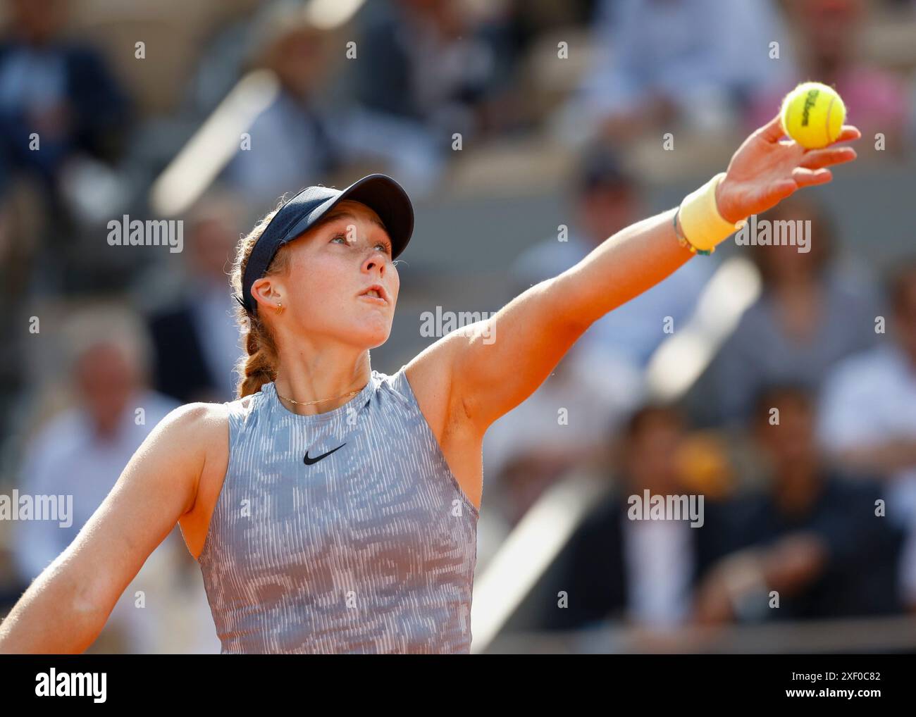 Russian tennis player Mirra Andreeva in action at the French Open 2024 ...