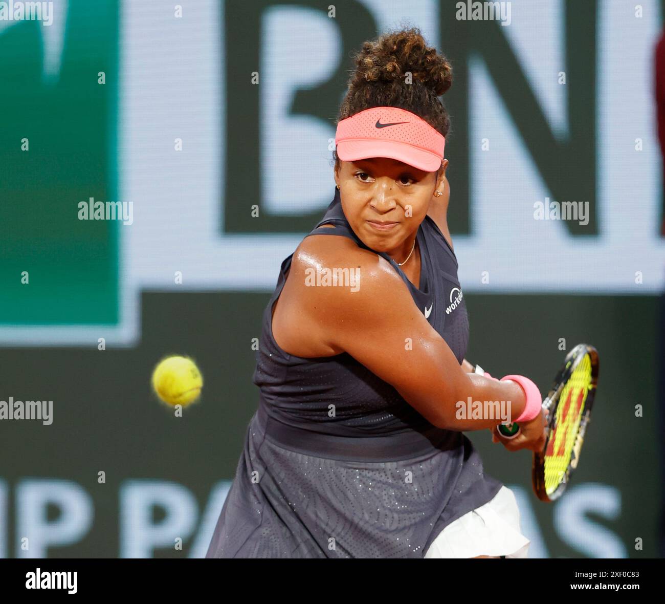 Japanese tennis player Naomi Osaka in action at the French Open 2024 ...