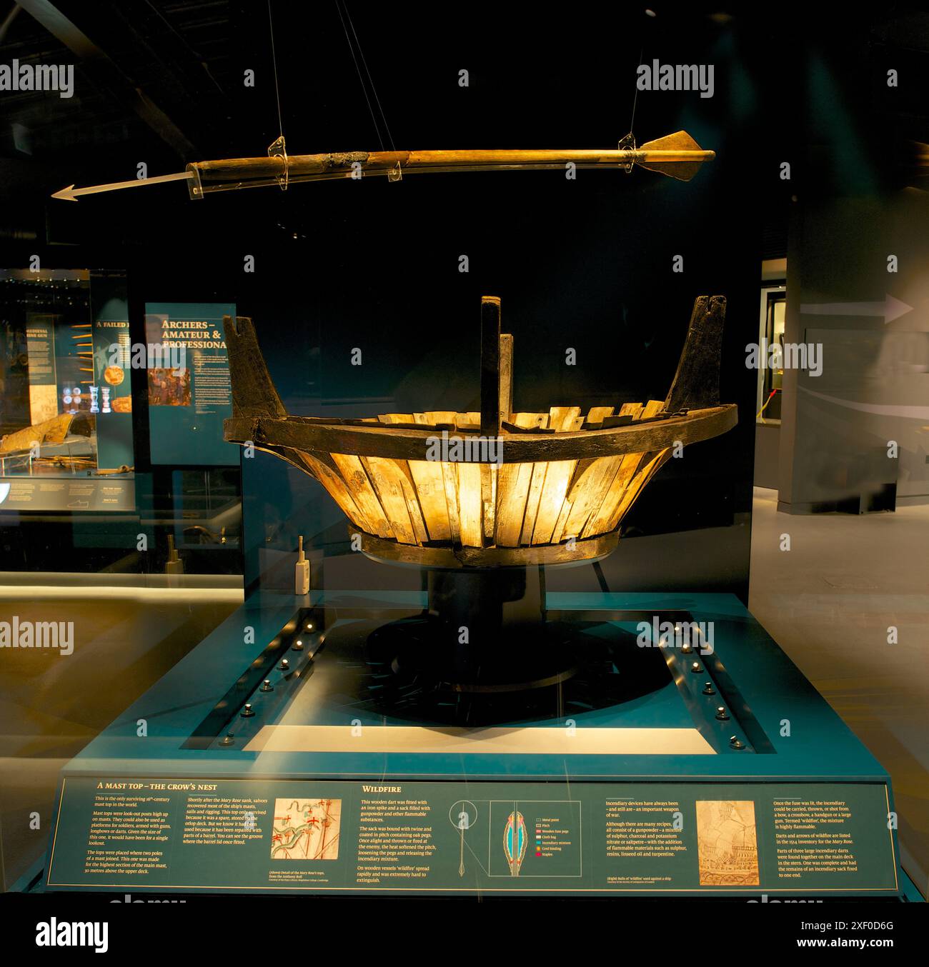 Display cabinet in the Mary Rose museum contains a two metre long ...