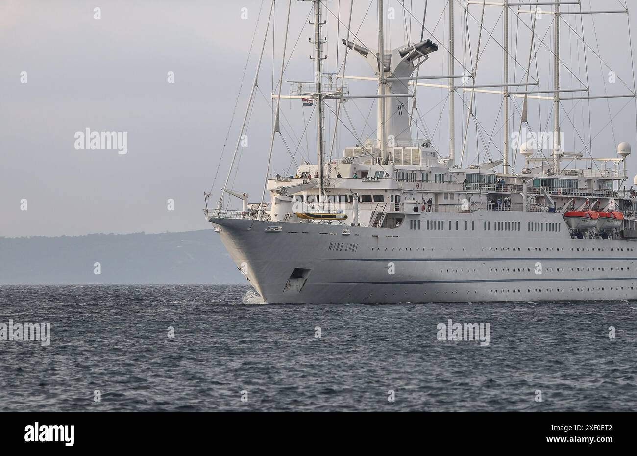 Korčula, Croatia. June 30,2024: At daybreak, the five-masted cruise ...