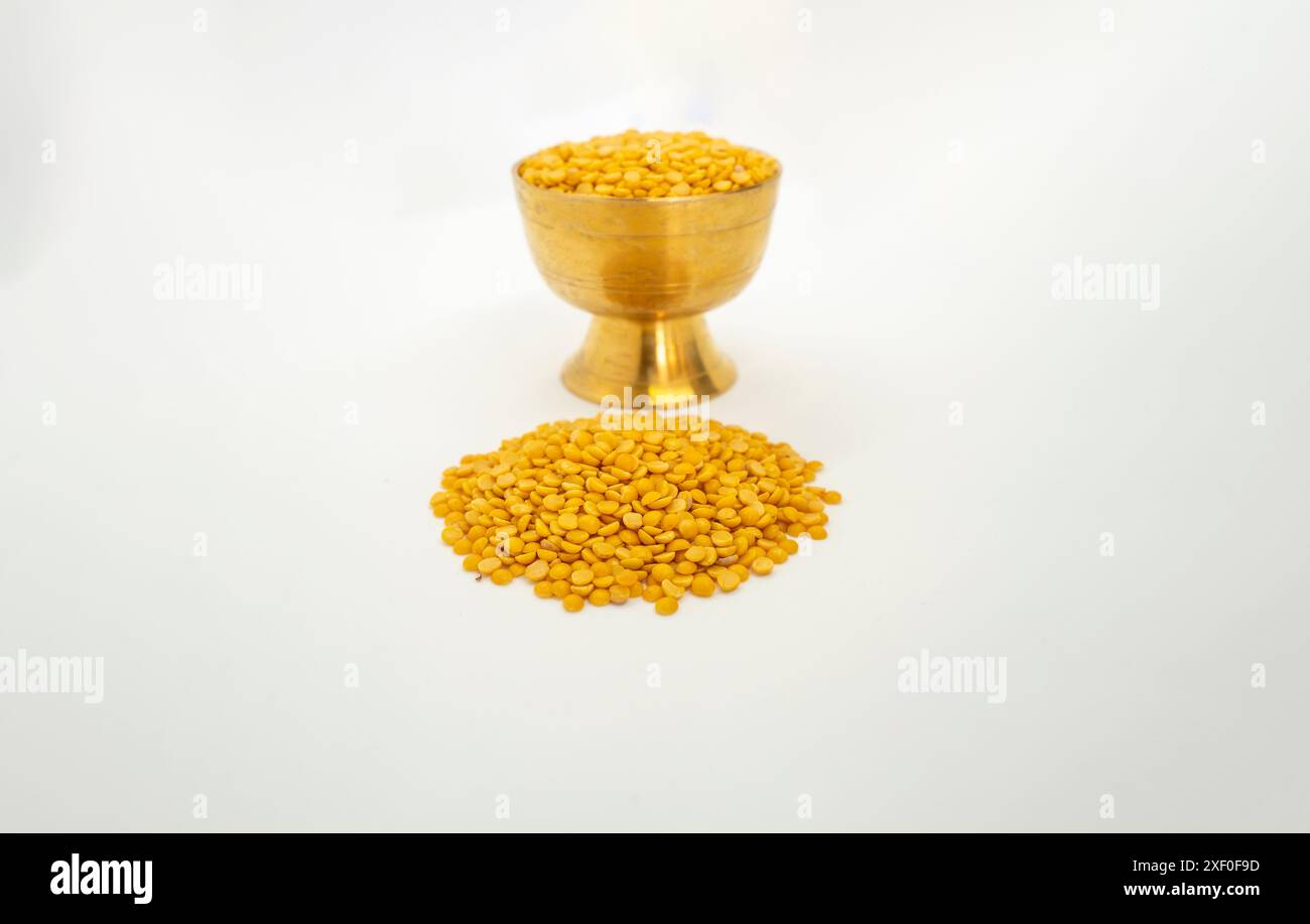 A Bowl of urad rahar dal Pigeon pea lentil beans isolated in a white ...