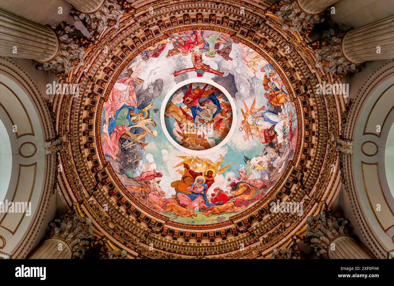 ARRAS, FRANCE, JUNE 16, 2024 : cupola dome frescoes in Arras cathedral, painted by french artist ...