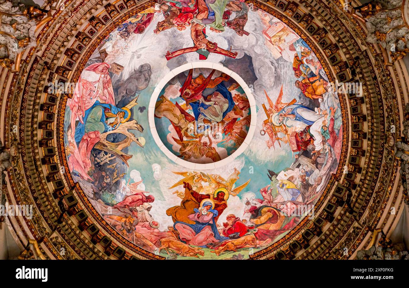 ARRAS, FRANCE, JUNE 16, 2024 : cupola dome frescoes in Arras cathedral, painted by french artist ...