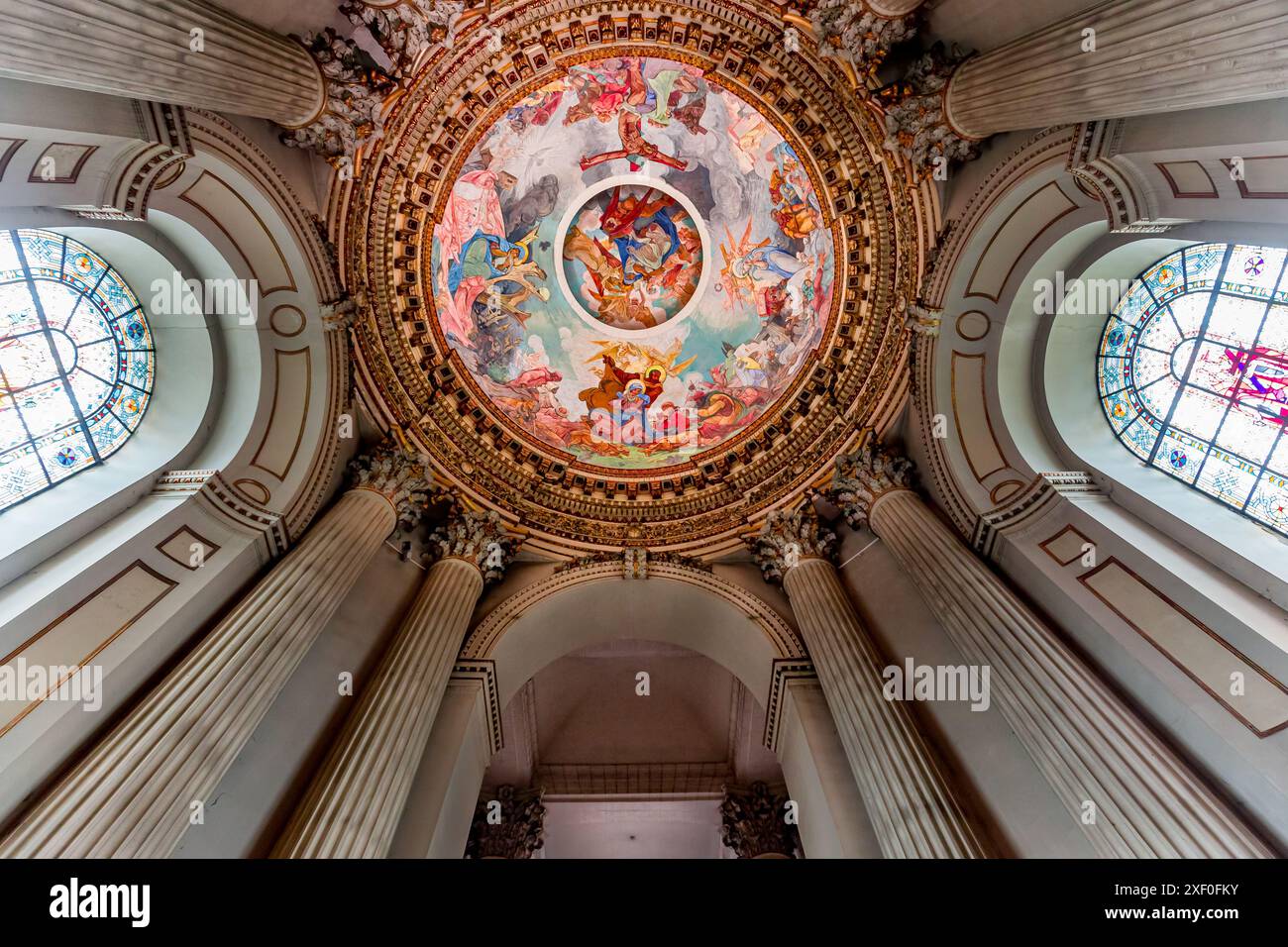 ARRAS, FRANCE, JUNE 16, 2024 : cupola dome frescoes in Arras cathedral, painted by french artist ...