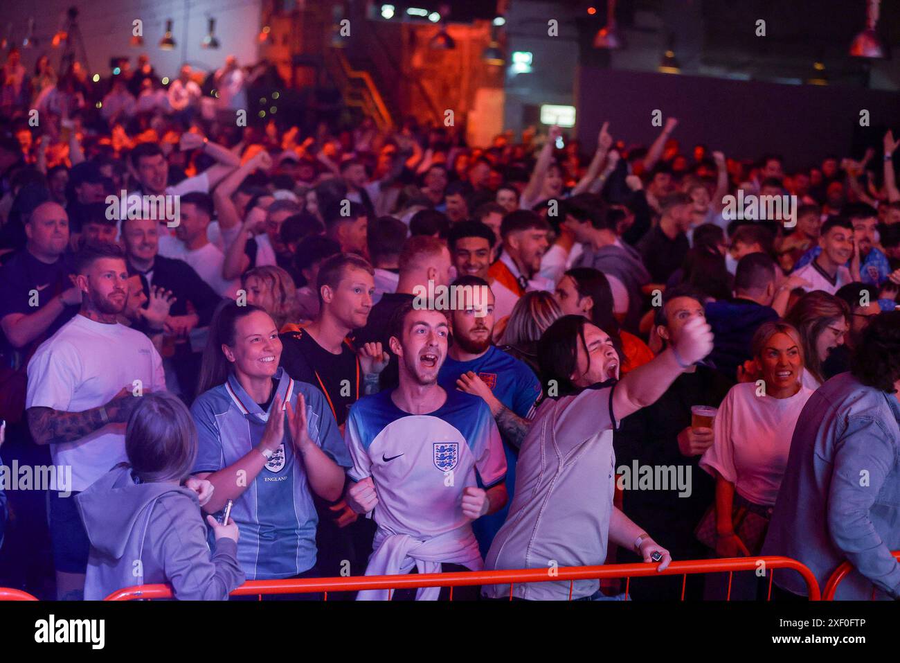 England fans celebrate a disallowed goal from Phil Foden at the Diecast ...