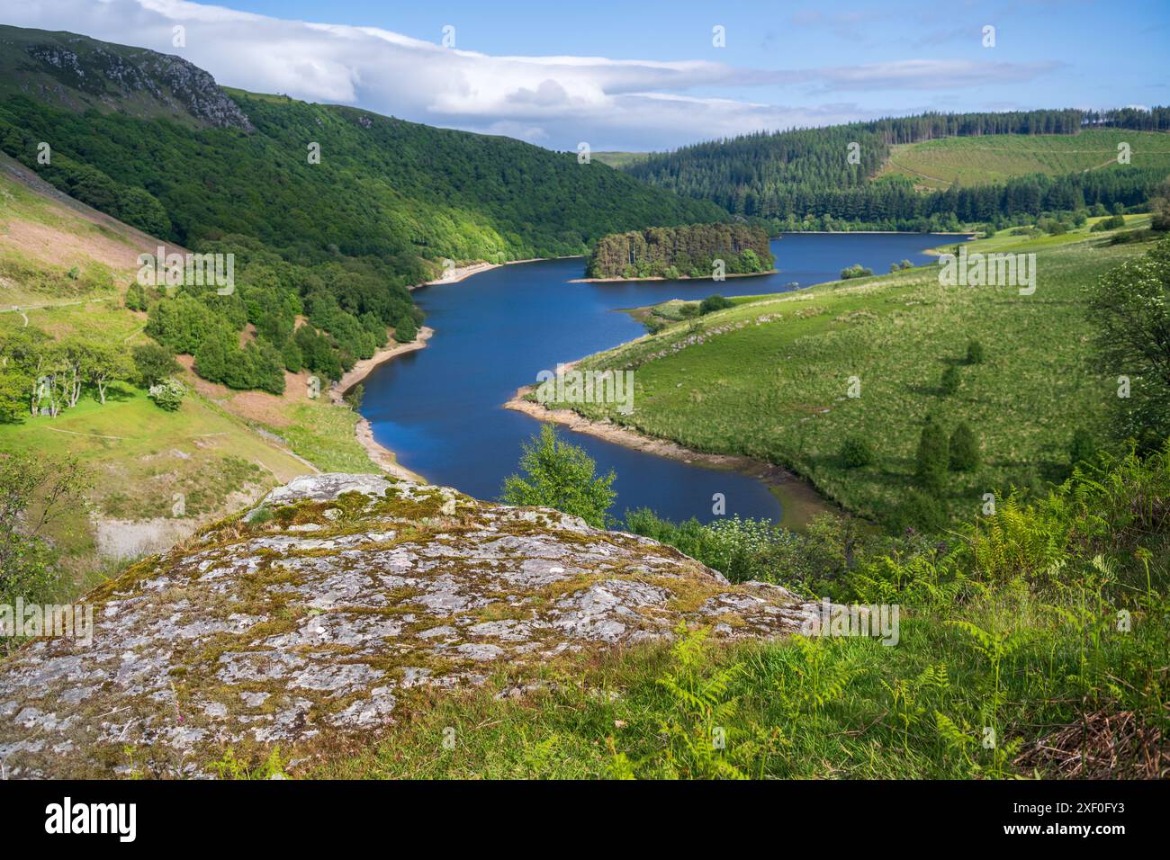 Looking down Pen y Garreg reservoir in the Elan Valley, on a summers ...