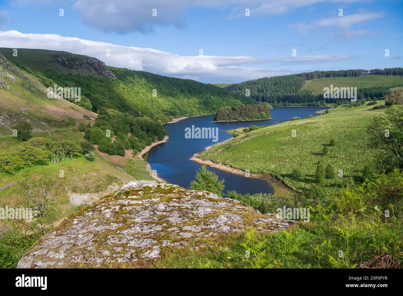 Looking down Pen y Garreg reservoir in the Elan Valley, on a summers ...